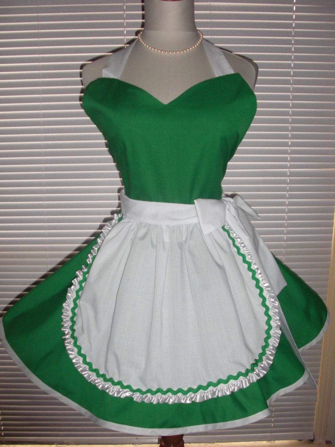 French Maid Apron Pin-up Retro Style Kelly Green and White - Etsy