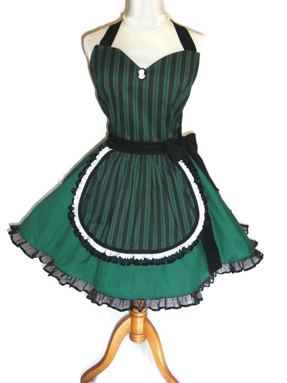 Dark Green and Black Stripes French Maid Costume Apron - Etsy