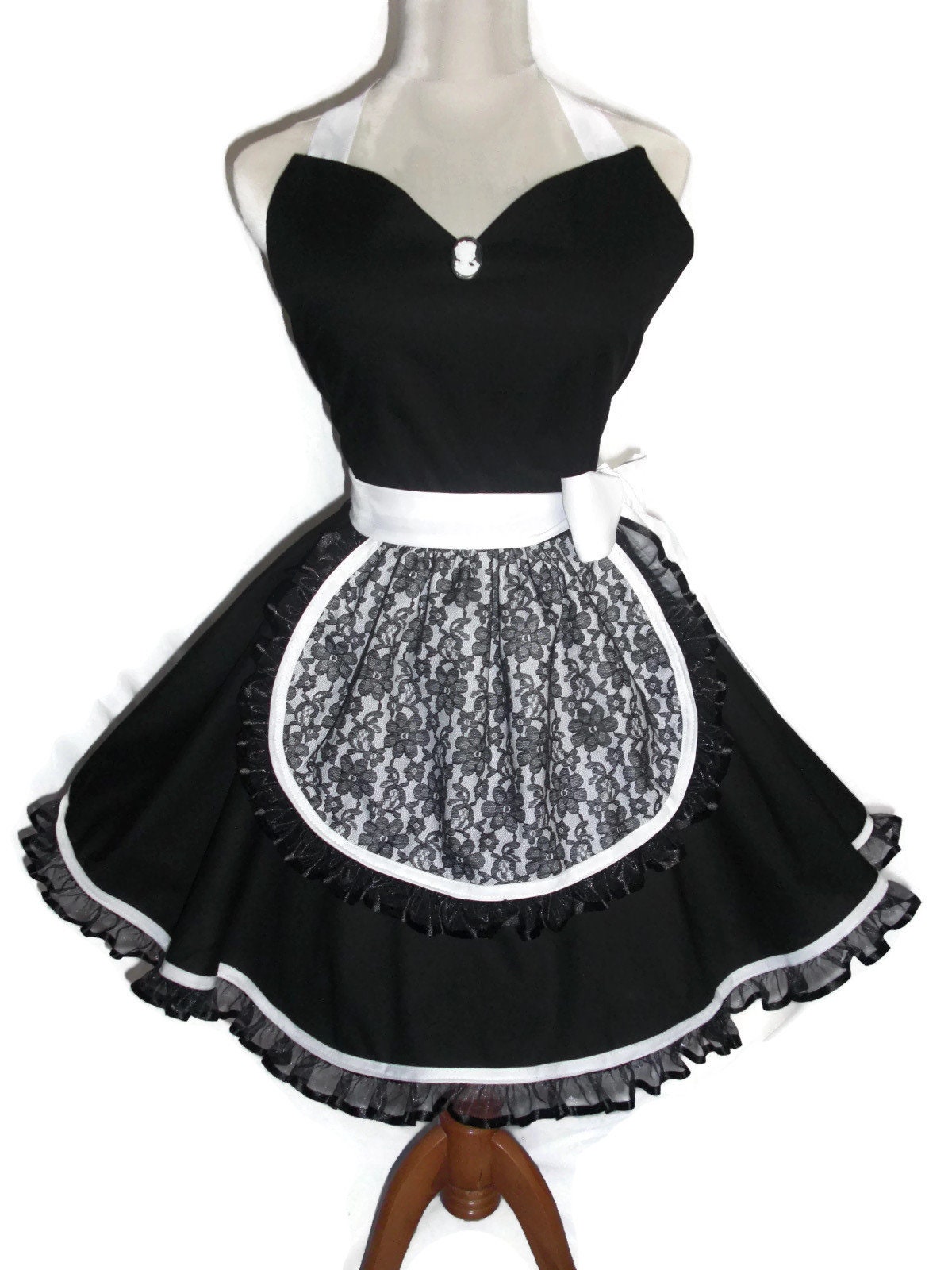 Black and White French Maid Apron Black Lace Apron Costume - Etsy