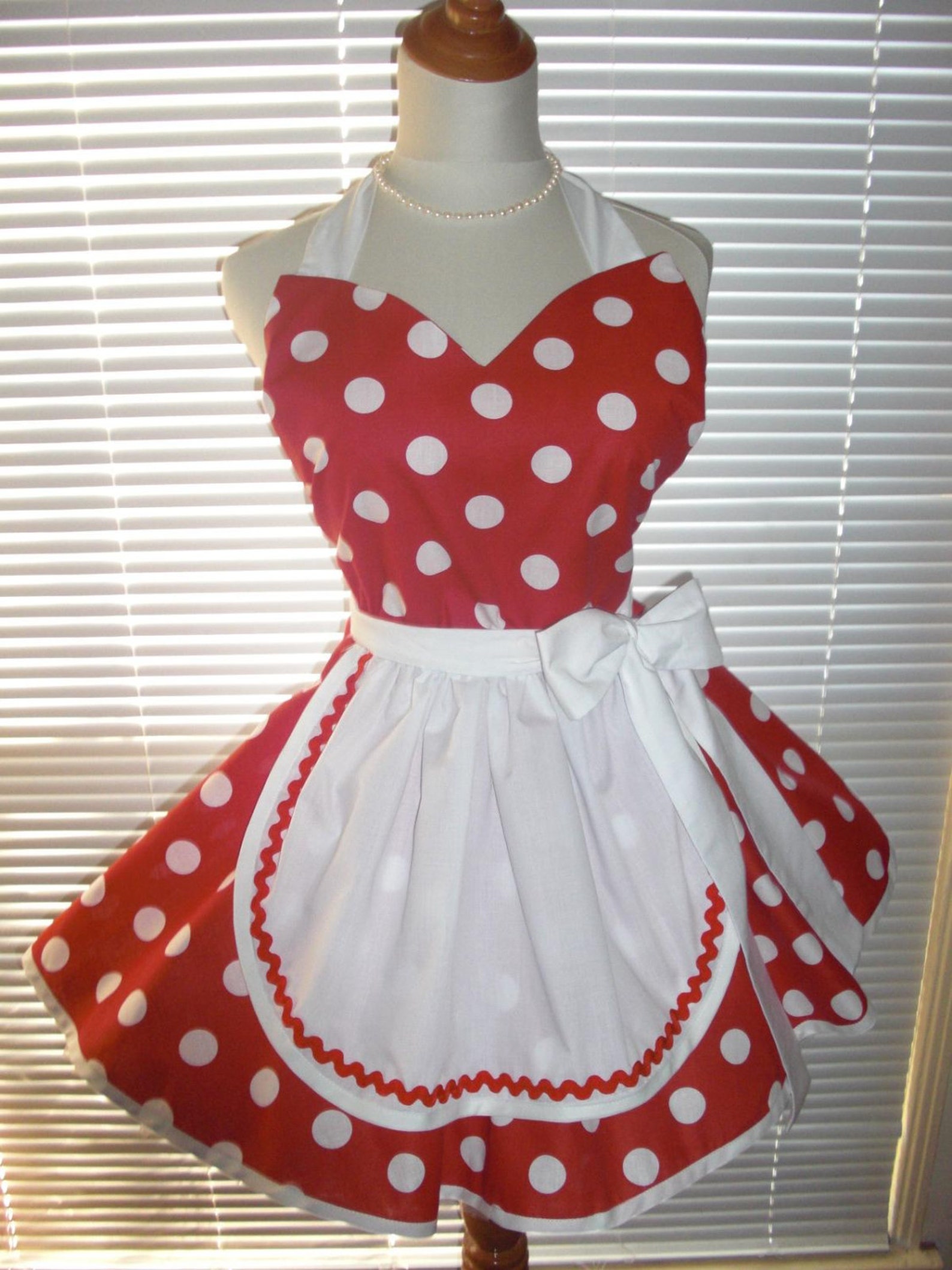 French Maid Apron Pin-up Retro Style Red With Large White - Etsy