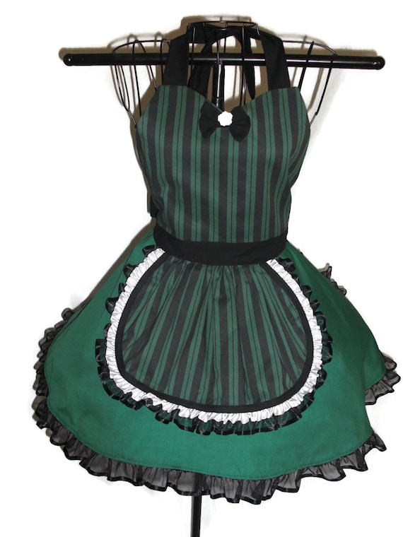 Little Girl's Dark Green Striped Costume Apron Circular - Etsy