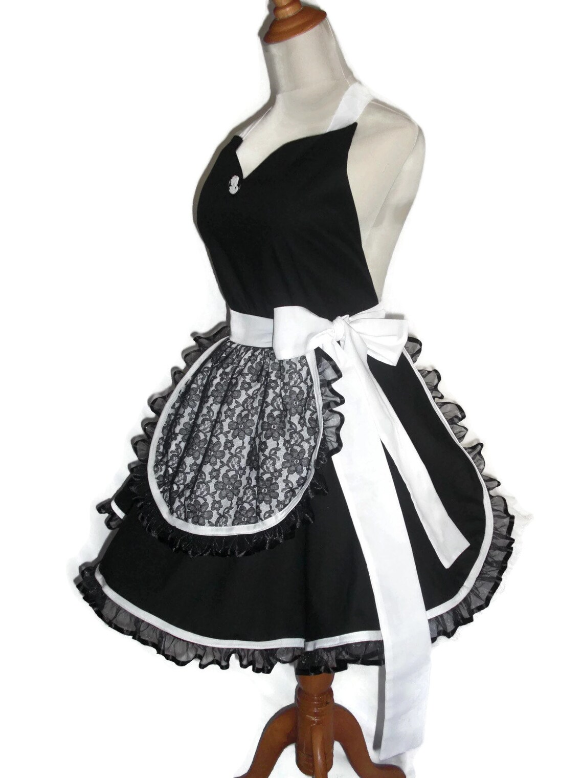 Black and White French Maid Apron Black Lace Apron Costume - Etsy