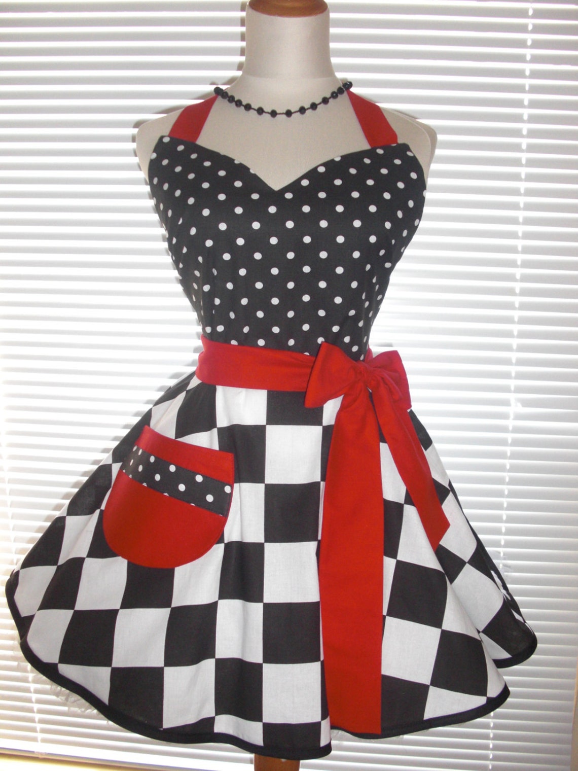 Sweetheart Retro Diner Apron White Dots on Black Red Accents - Etsy