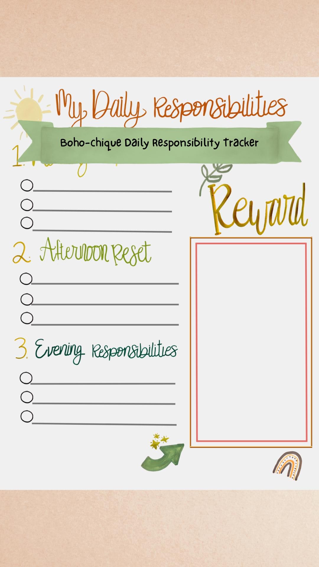 Printable Daily Routine Chart | Boho Habit Tracker | Morning Afternoon ...
