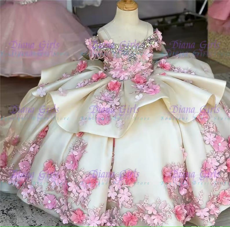 Girls Flower Princess Ball Gown, 3D Floral Applique Party Dress ...