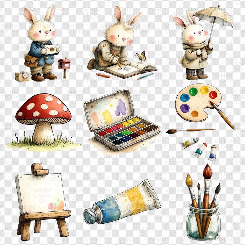 45 Watercolor Bunny Clipart Bundle | Whimsical Bunny Illustration Set ...