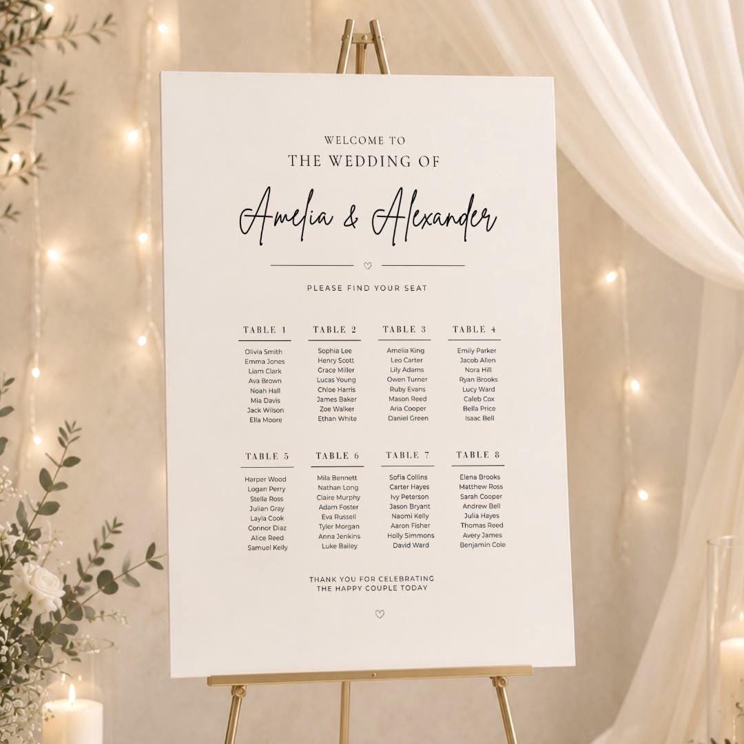 Elegant Wedding Seating Chart Template | Modern Reception Signage ...