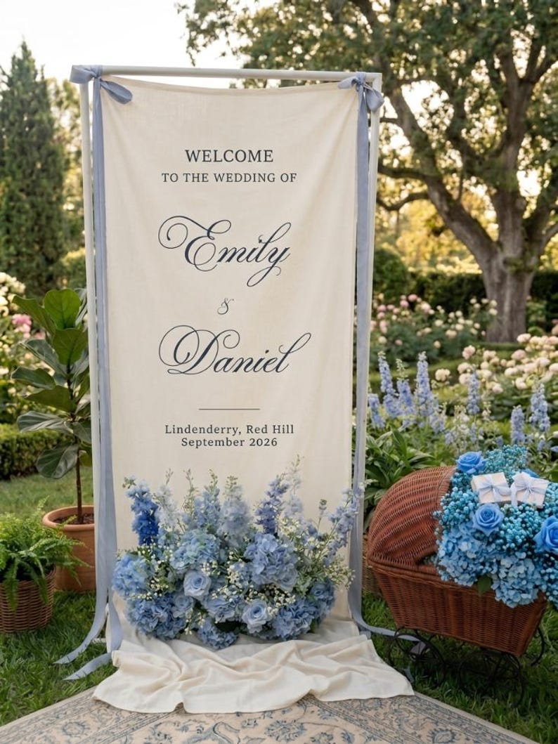 Custom Wedding Fabric Sign, Linen Wedding Welcome Sign, Modern Outdoor ...