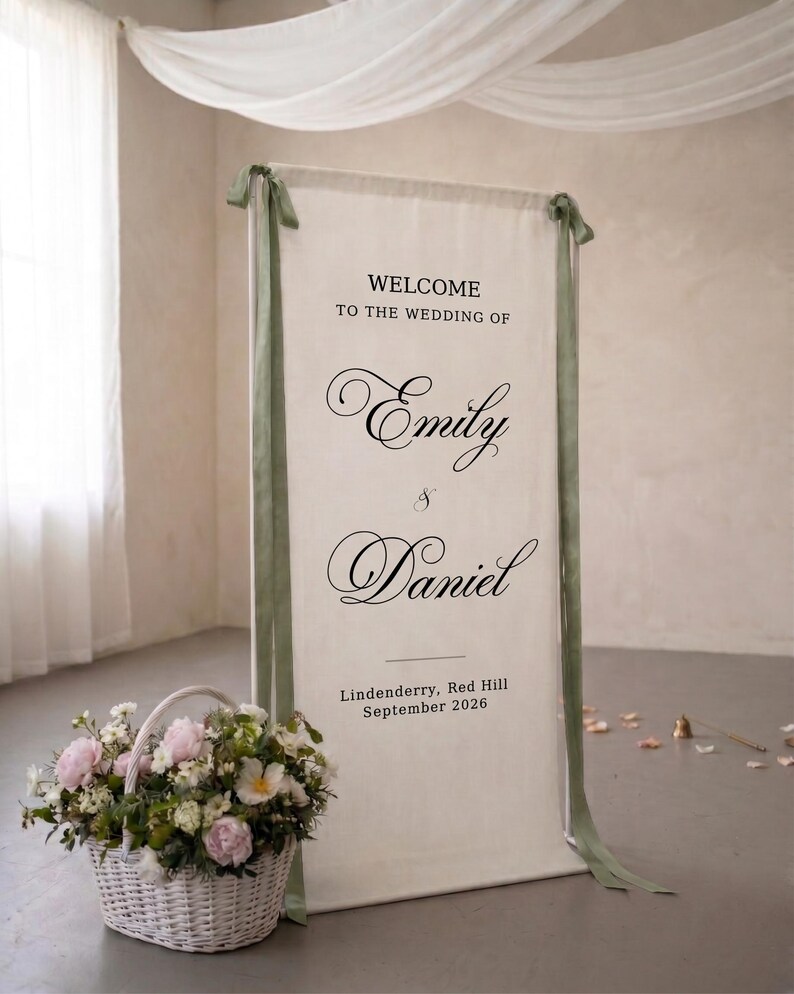Custom Wedding Fabric Sign, Linen Wedding Welcome Sign, Modern Outdoor ...