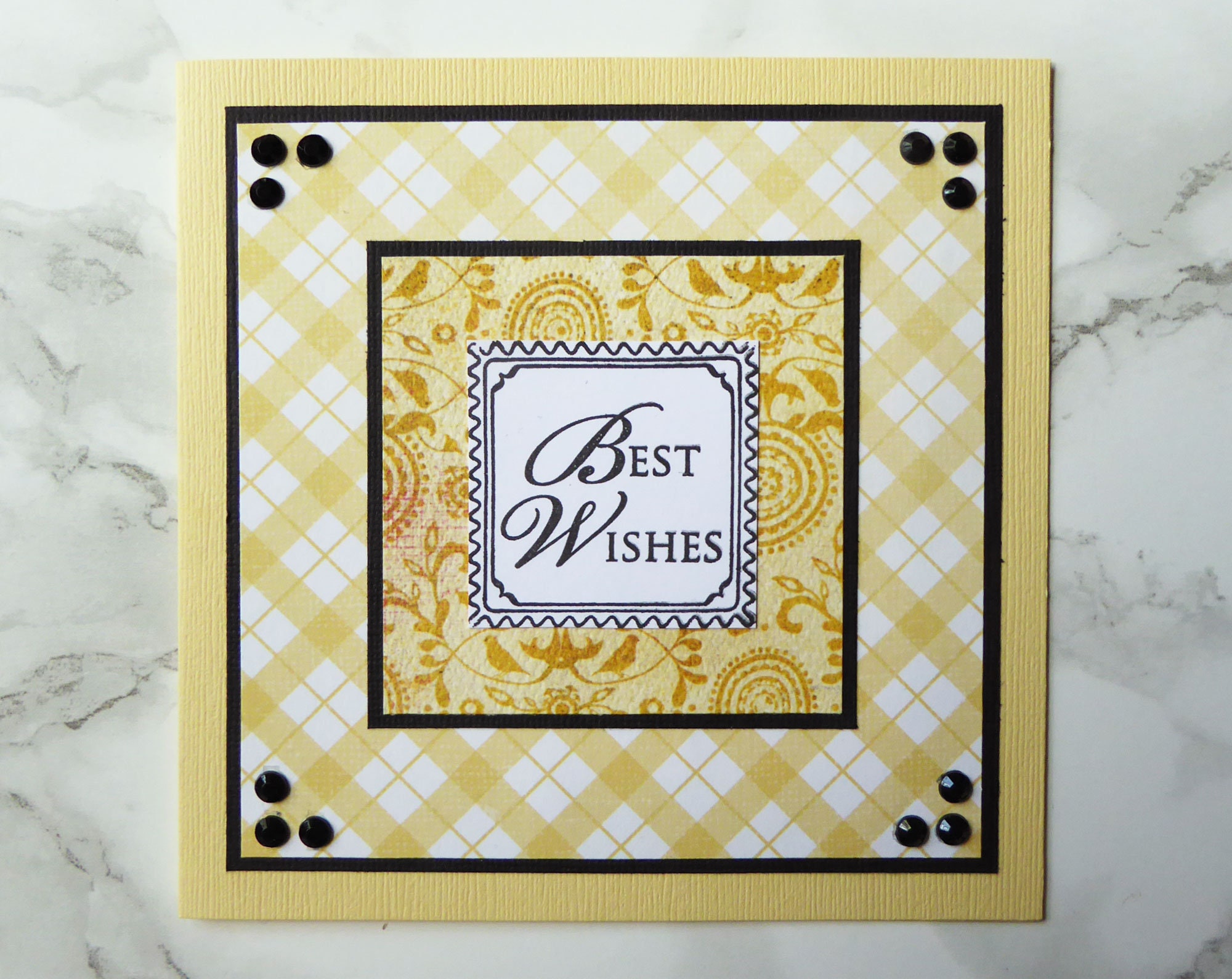 Buy Best Wishes Card, Handmade Greeting Card, Yellow Black and White ...