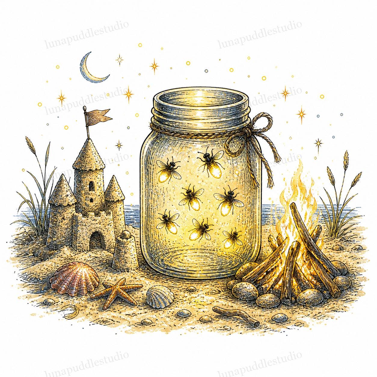 20 Whimsical Firefly Jar Clipart, Cute Summer Night Watercolor Jpgs ...