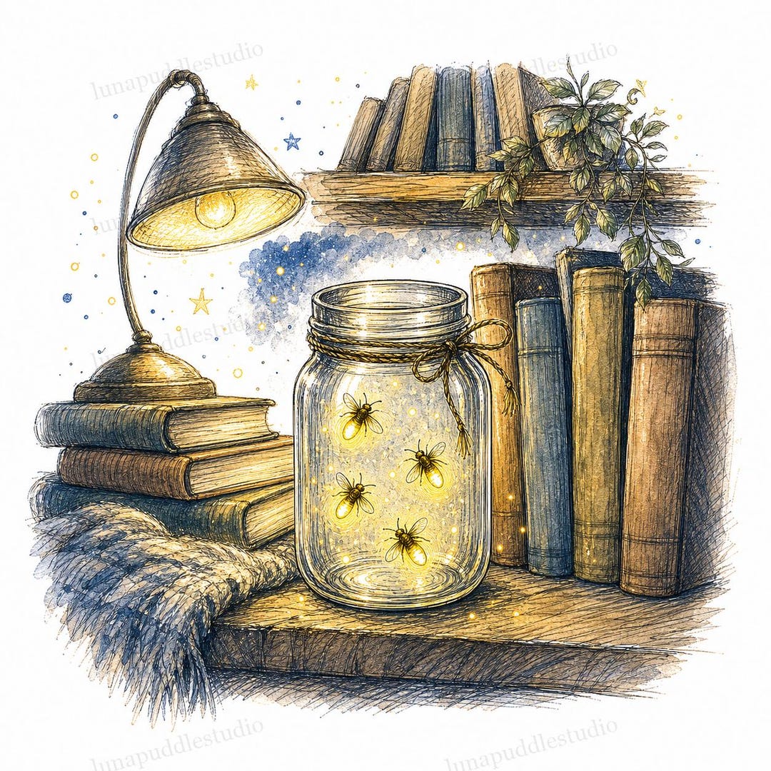 20 Whimsical Firefly Jar Clipart, Cute Summer Night Watercolor Jpgs ...