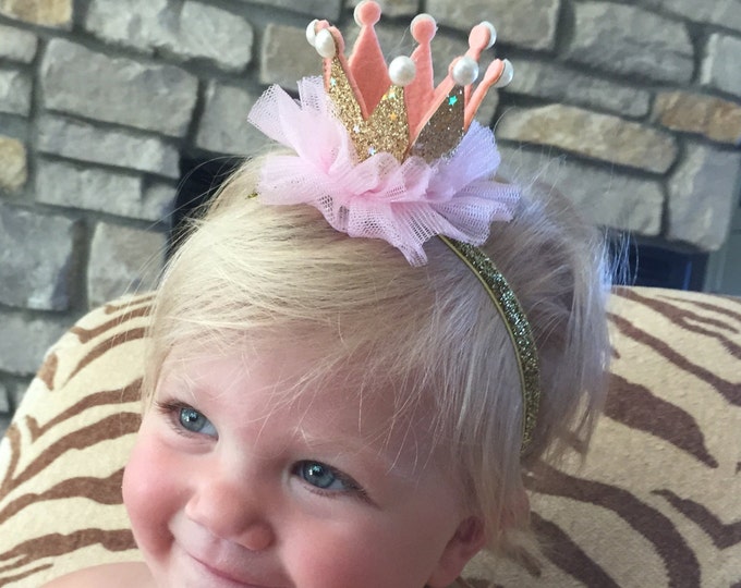Crown Headband Baby Crown First Birthday Headband Pink and - Etsy