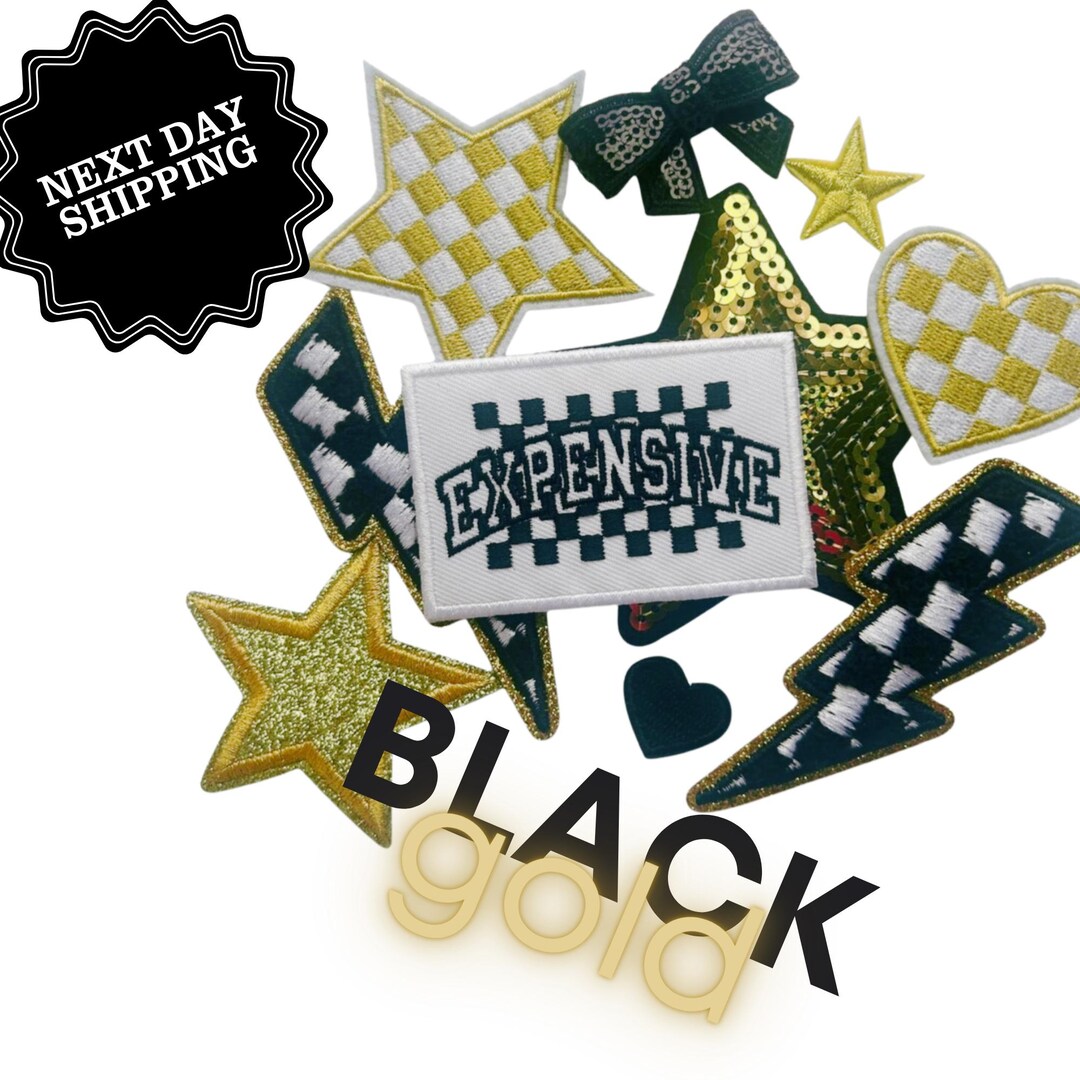 Bulk Iron on Patches for Trucker Hat Bar, Black and Gold Iron on ...