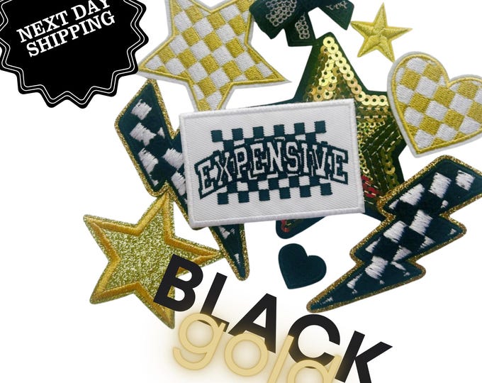 Bulk Iron on Patches for Trucker Hat Bar, Black and Gold Iron on ...