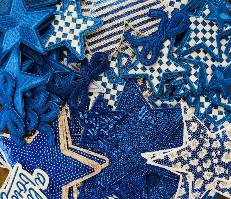 Blue Iron on Patches, Bundle of Blue Patches, Filler Patches - Etsy