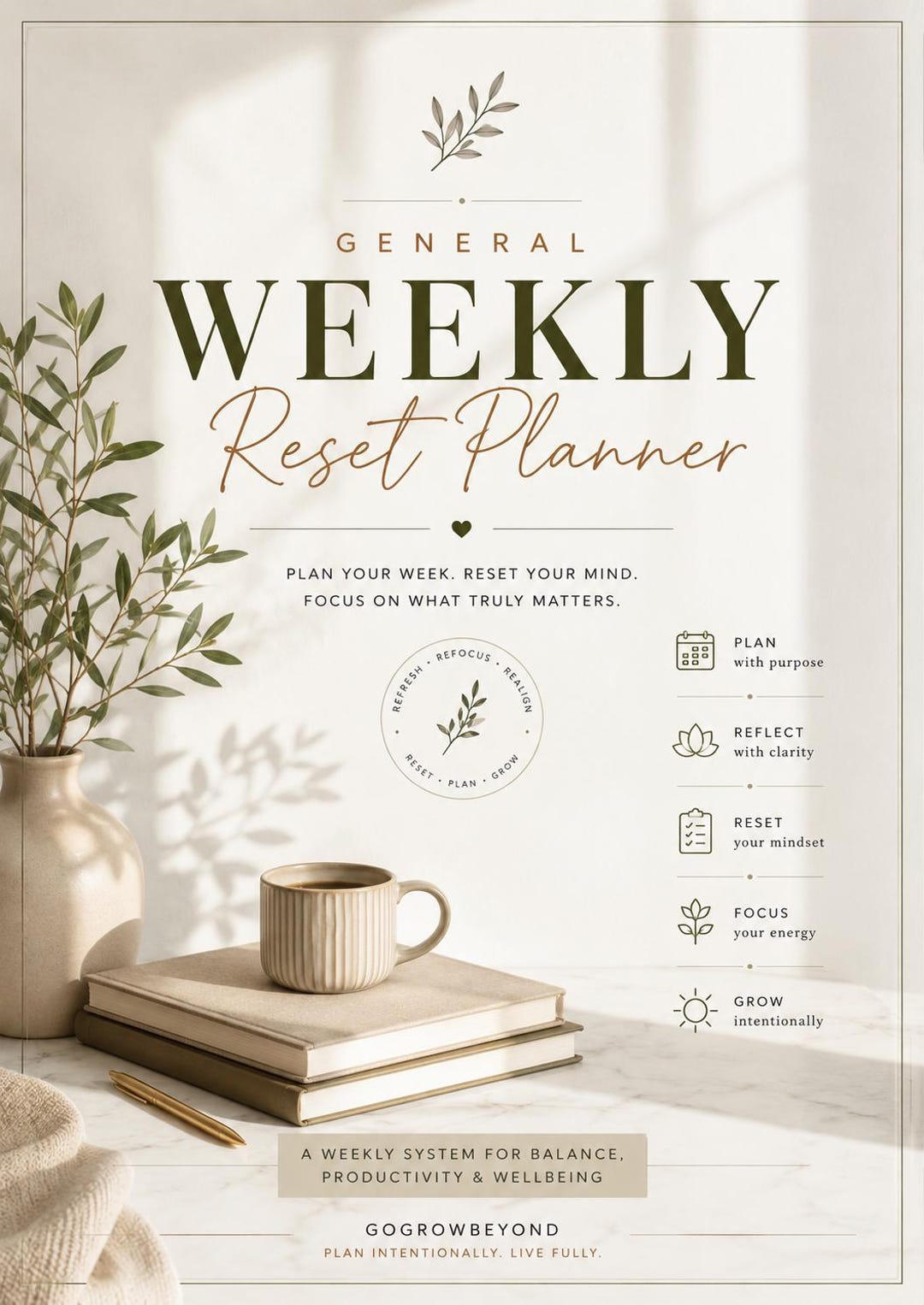 Weekly Reset Planner Printable PDF | Minimal Productivity & Wellness ...