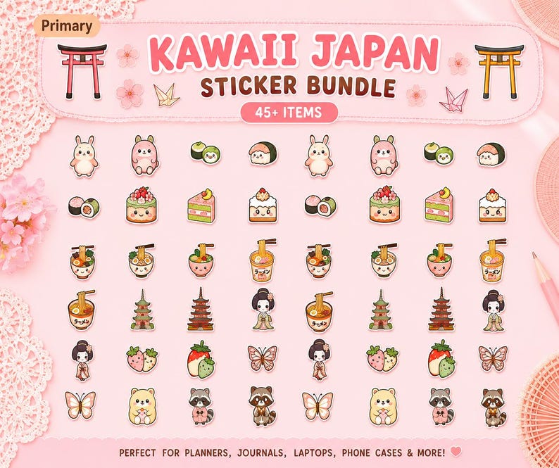 Kawaii Japan Sticker Bundle | Pastel PNG Planner Scrapbook (digital ...