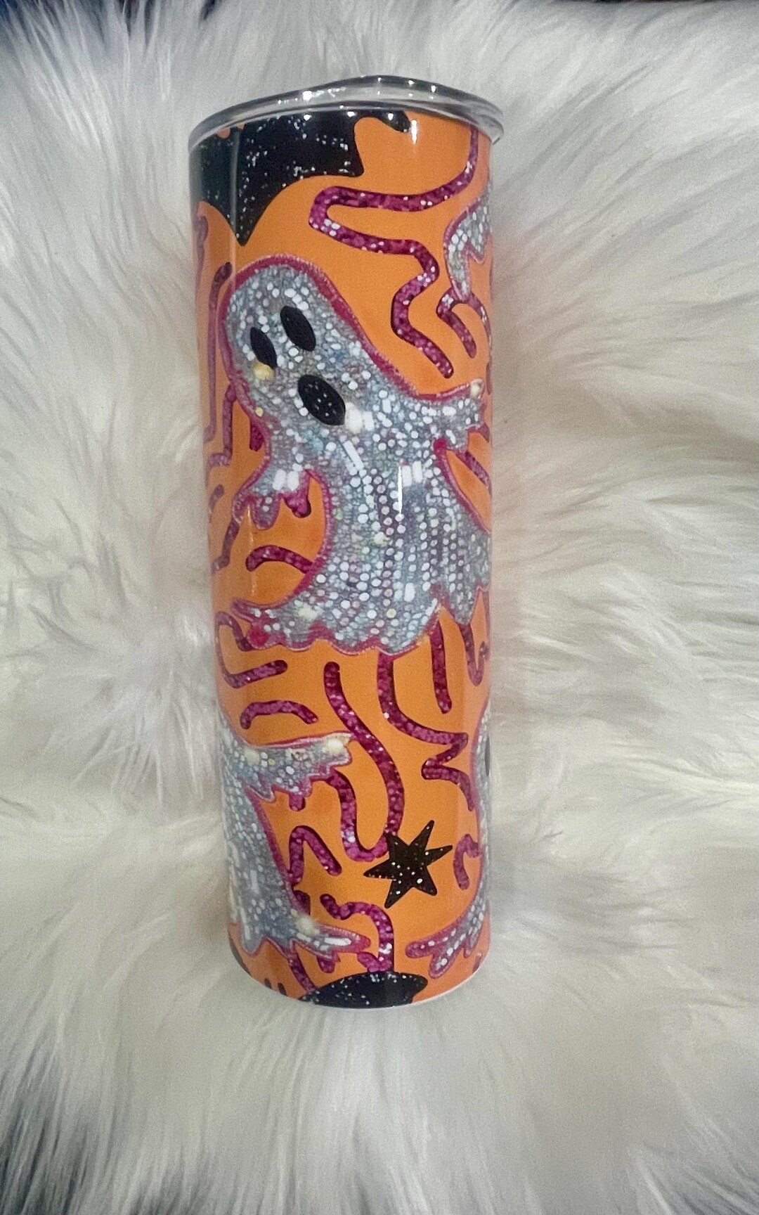 Halloween Ghost Bat Sequence Sparkly 3d Spooky Fall Design 20 Oz Double ...
