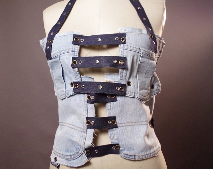 Jean Halter Top - Unique Denim Top - Jean Denim Halter Top - Street ...