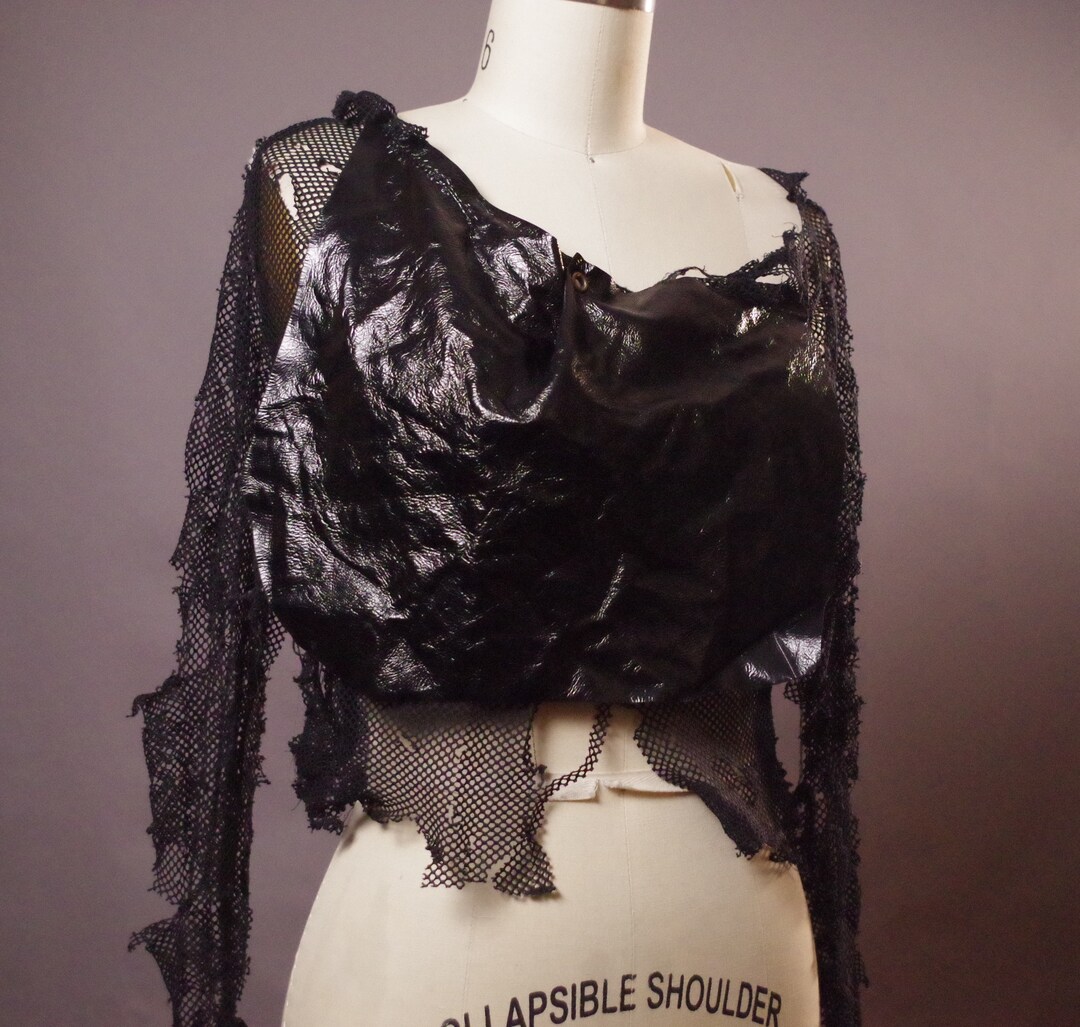 Ripped Distressed Leather Crop Top Destroyed Mesh Crop Top Up-cycled ...