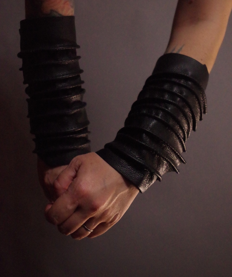 Tall Black Leather Cuff Bracelets: Goth Arm Warmers, Handmade - Etsy