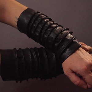 Tall Black Leather Cuff Bracelets: Goth Arm Warmers, Handmade - Etsy