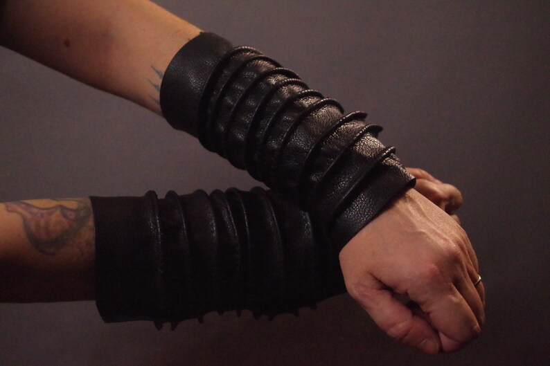 Tall Black Leather Cuff Bracelets: Goth Arm Warmers, Handmade - Etsy
