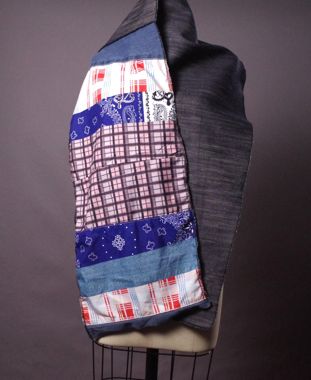 Long Denim Scarf, Up-cycled Jean Long Scarf, Women Patchwork Big Scarf ...