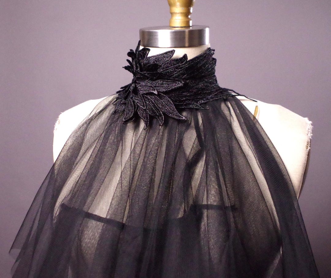 Long Tulle Collar, Avant Garde Tulle Scarf, Black Tulle Choker, Tulle ...