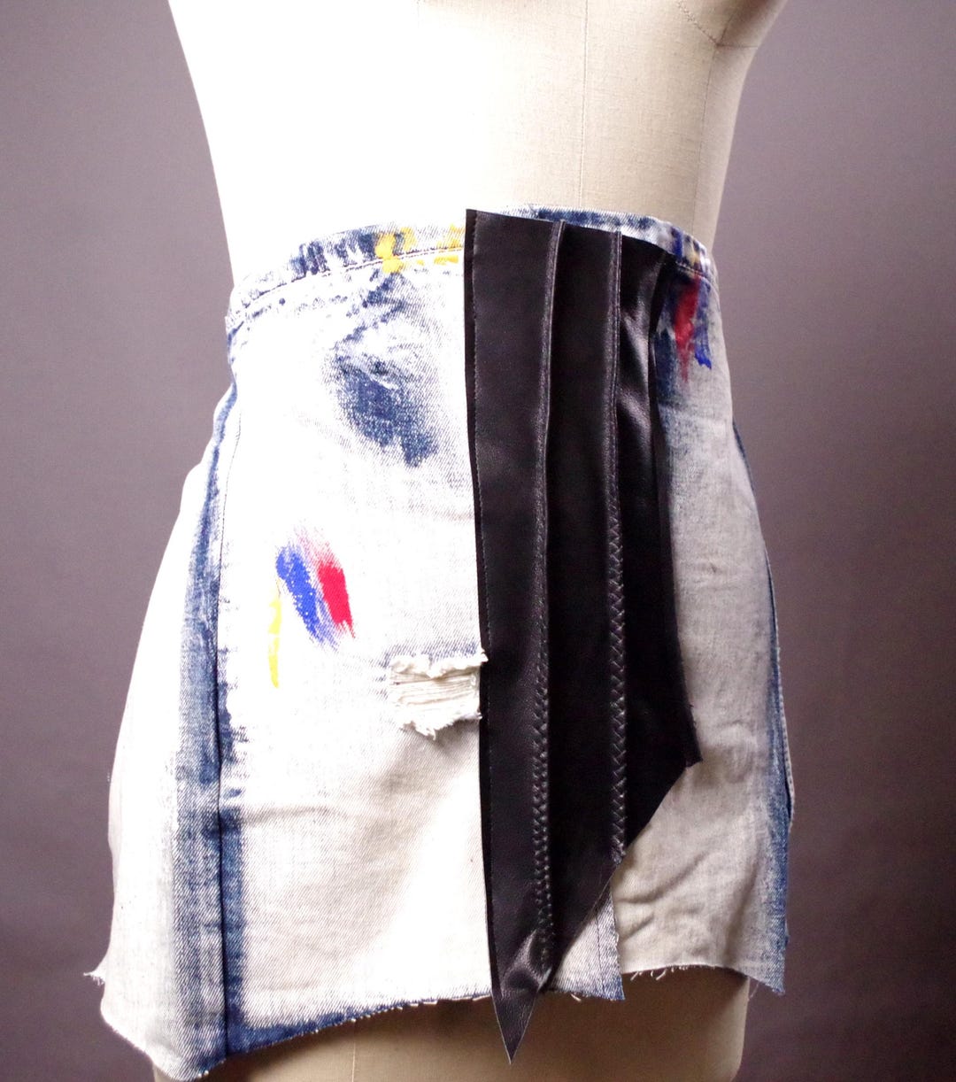 Upcycled Denim & Leather Belt: Ripped Raw Edge Jean Accessory - Etsy