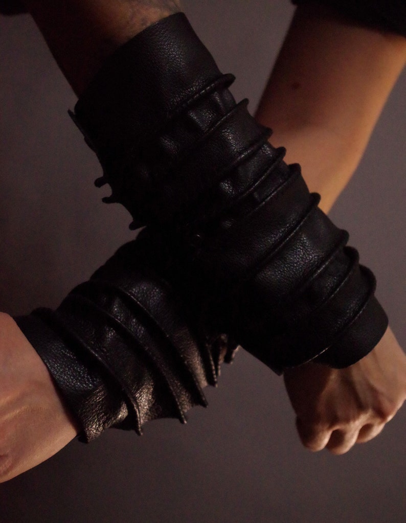 Tall Black Leather Cuff Bracelets: Goth Arm Warmers, Handmade - Etsy