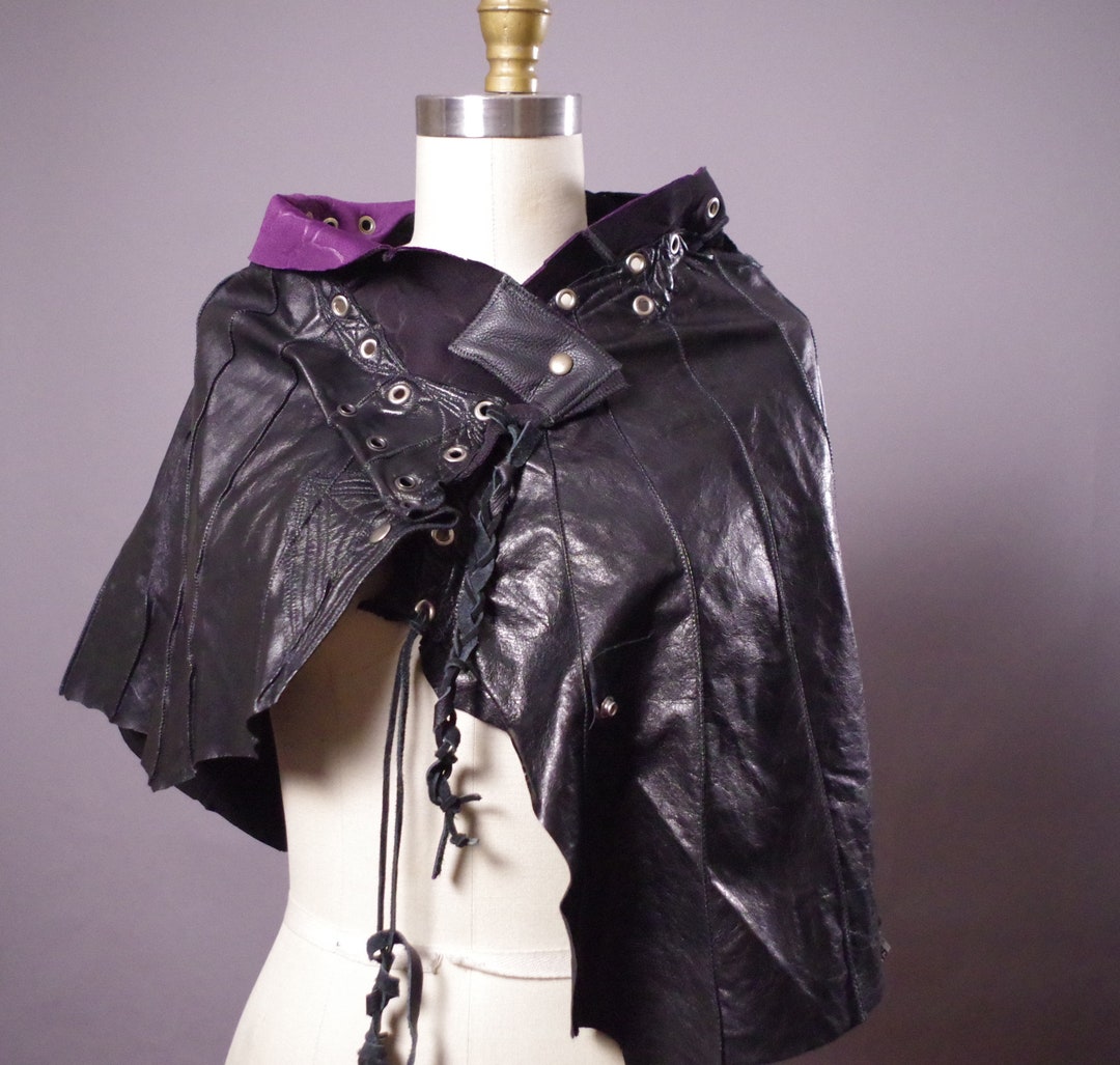 Multi Use Leather Poncho, Goth Leather Half Poncho, Unique Black ...