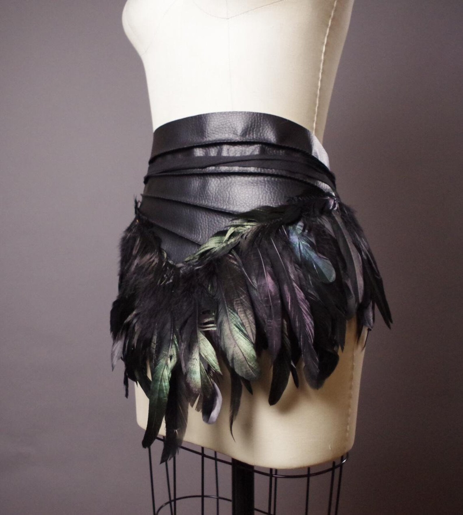 Feather Leather Obi Belt Black Leather Obi Belt - Etsy