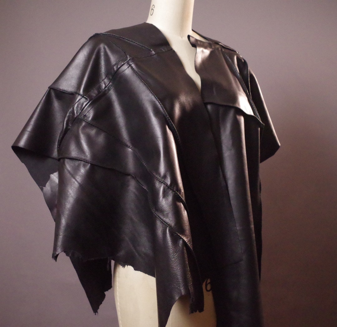 Genuine Leather Poncho Jacket, Black Leather Poncho, Dark Fashion ...