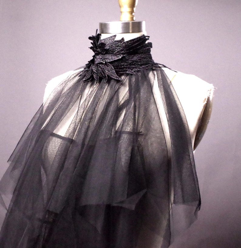 Black Tulle Long Choker, Avant-garde Gothic Neck Wrap, Sheer Statement ...
