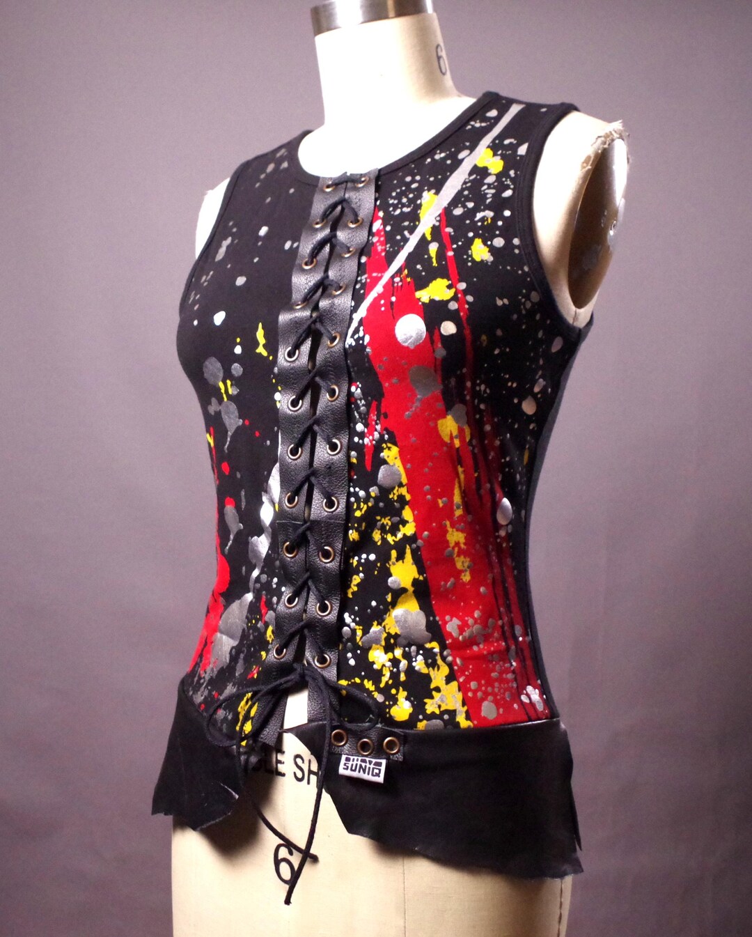 Paint Splatter Corset Tank Top: Upcycled Leather & Rayon, Edgy ...