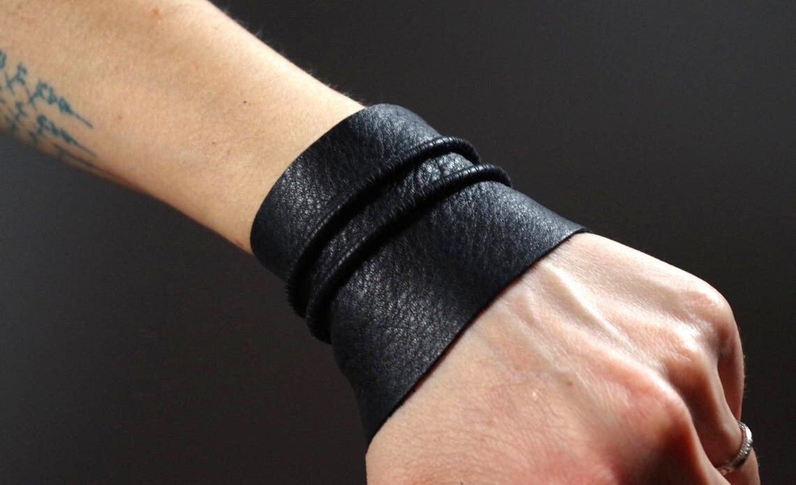 Black Leather Cuff Bracelet Leather Cuff Bracelet Black - Etsy