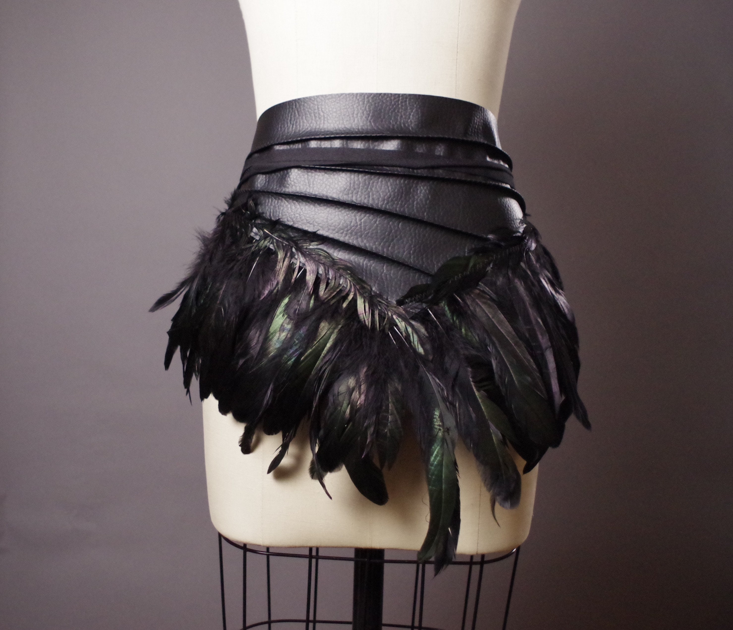 Feather Leather Obi Belt Black Leather Obi Belt | Etsy