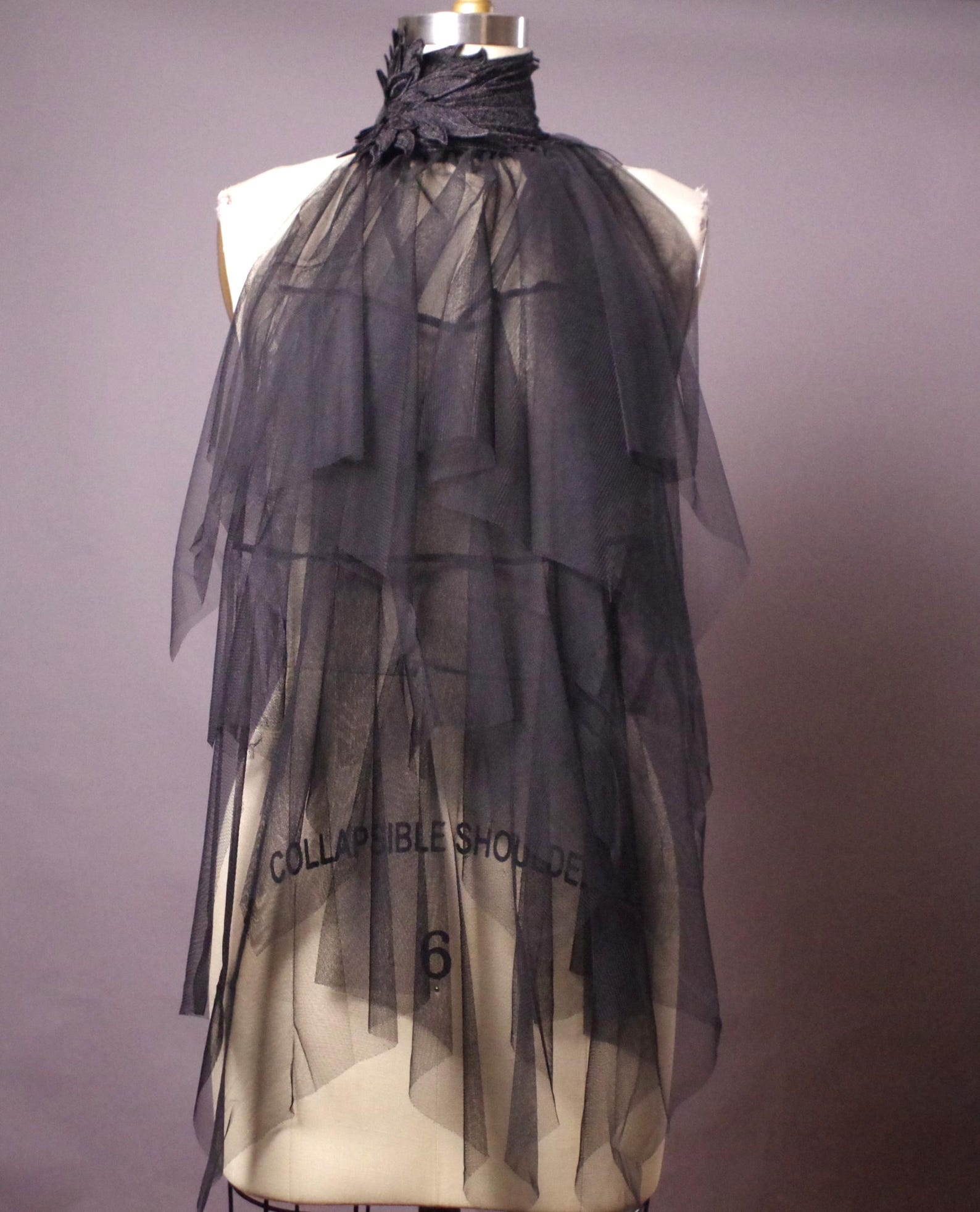 Black Tulle Long Choker, Avant-garde Gothic Neck Wrap, Sheer Statement ...