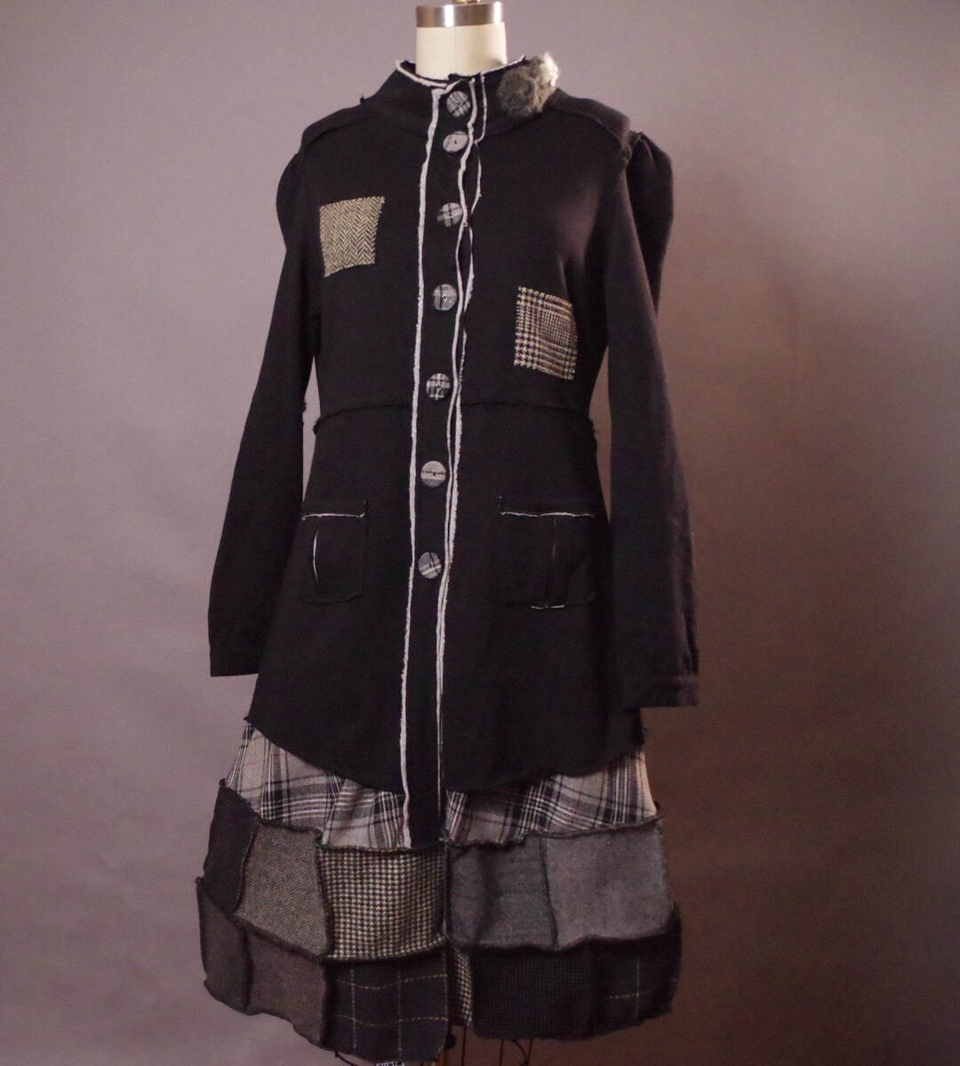 OOAK Wool Patchwork Jacket, Unique Steampunk Jacket, Women's Upcycled ...