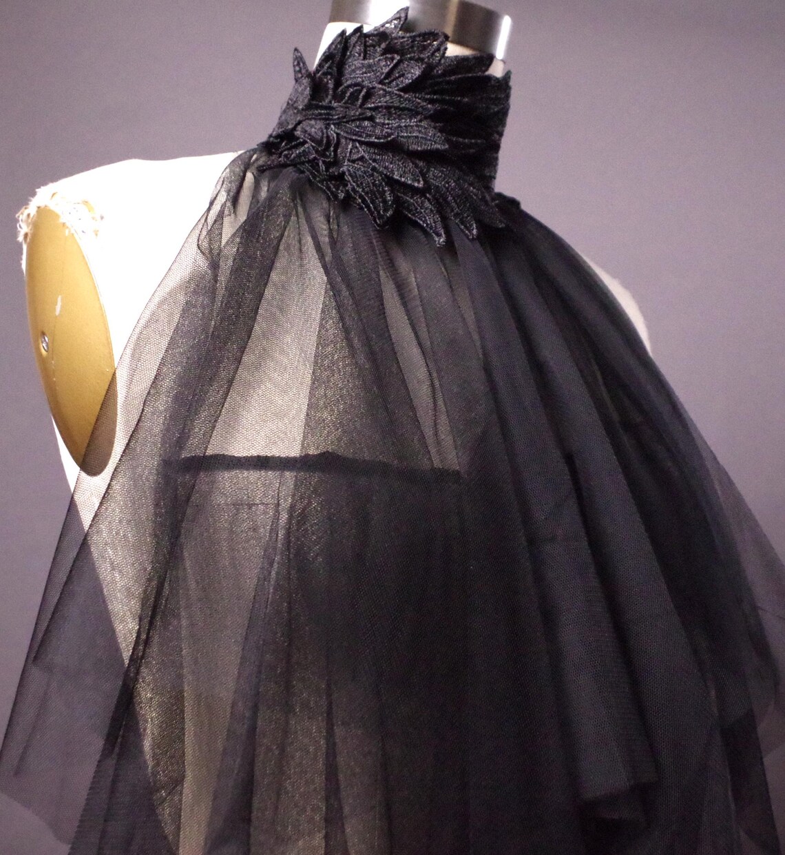 Black Tulle Long Choker, Avant-garde Gothic Neck Wrap, Sheer Statement ...