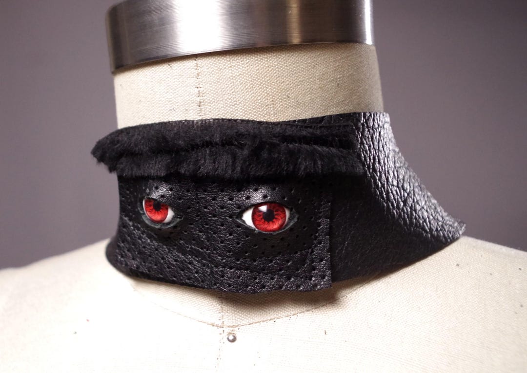 Genuine Leather Halloween Eyes Choker, Gothic Horror Statement Collar ...