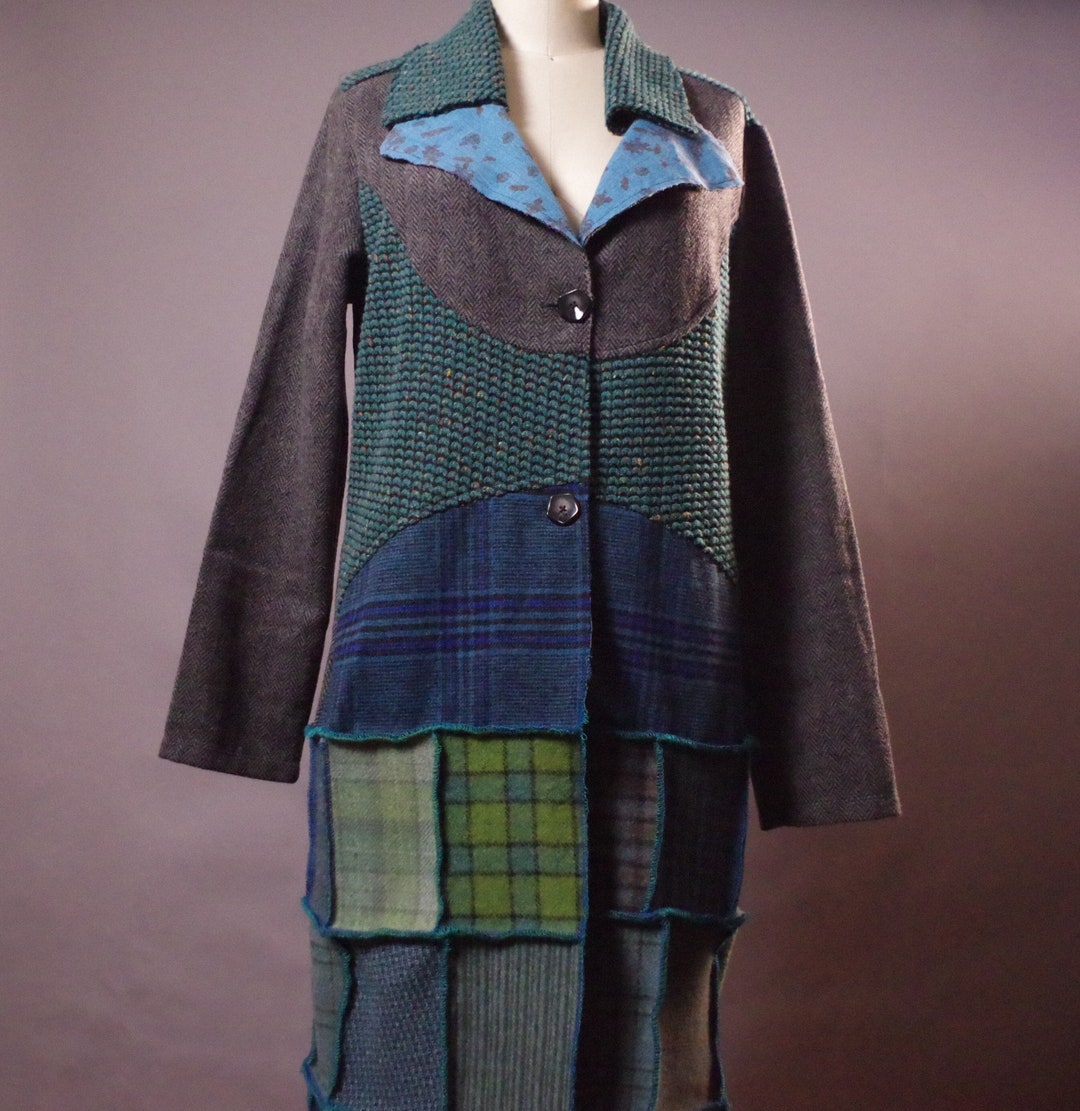 OOAK Patchwork Wool Coat: Upcycled Handmade Women's Coat (size 6) - Etsy