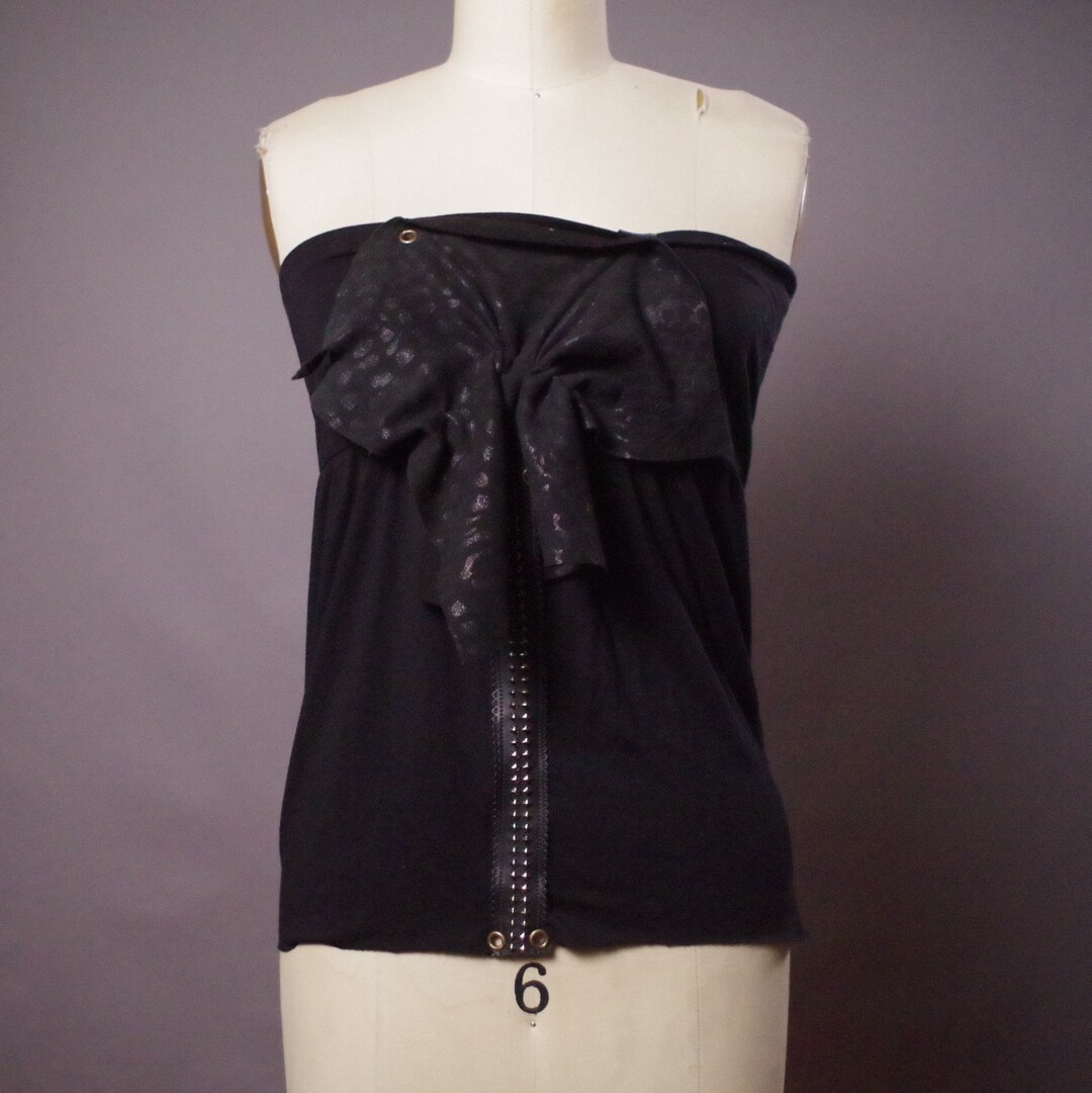 Bow Bustier Top, Leather Bustier, Black Goth Clothes, Studded - Etsy