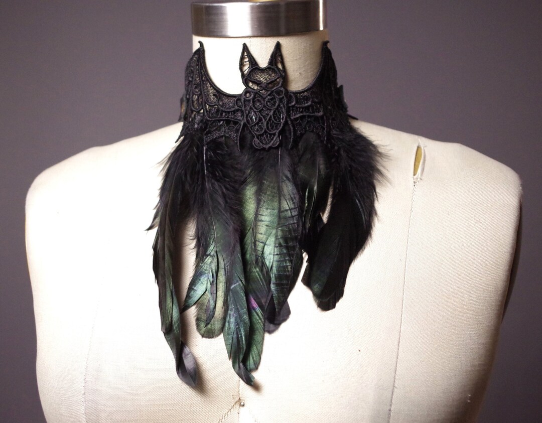 Bat Feather Collar Necklace: Goth Lace Choker, Halloween Accessory - Etsy
