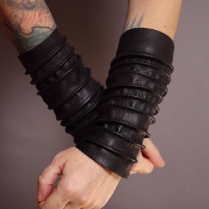 Tall Black Leather Cuff Bracelets: Goth Arm Warmers, Handmade - Etsy