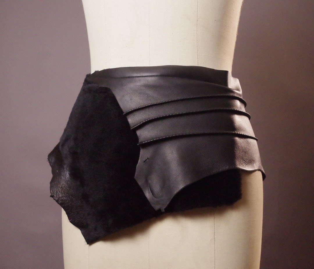 Faux Fur Black Belt Genuine Leather Twisted Belt Women's Leather Scarf ...