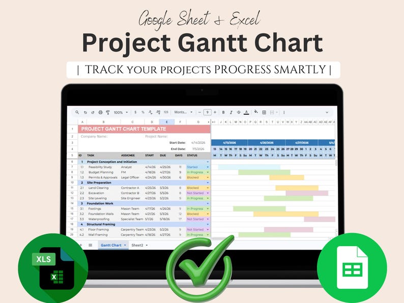Excel Gantt Chart Template | Google Sheets Project Timeline Tracker ...