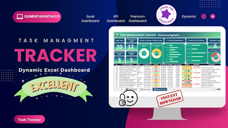 Task Tracker Excel Template | Productivity Dashboard (digital Download ...